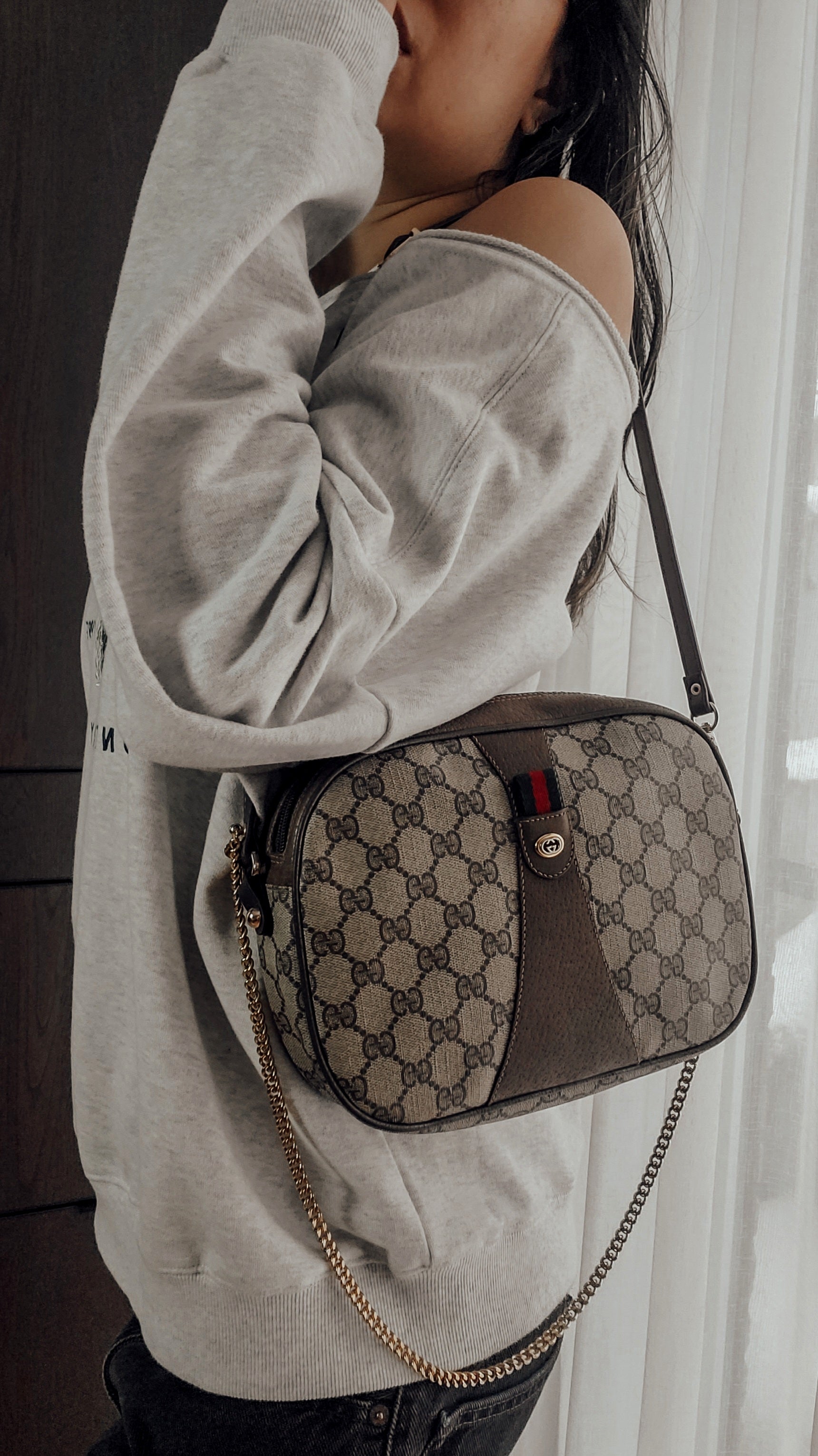 Authentic Vintage Gucci Upcycle Shoulder Purse with Strap & Chain ...